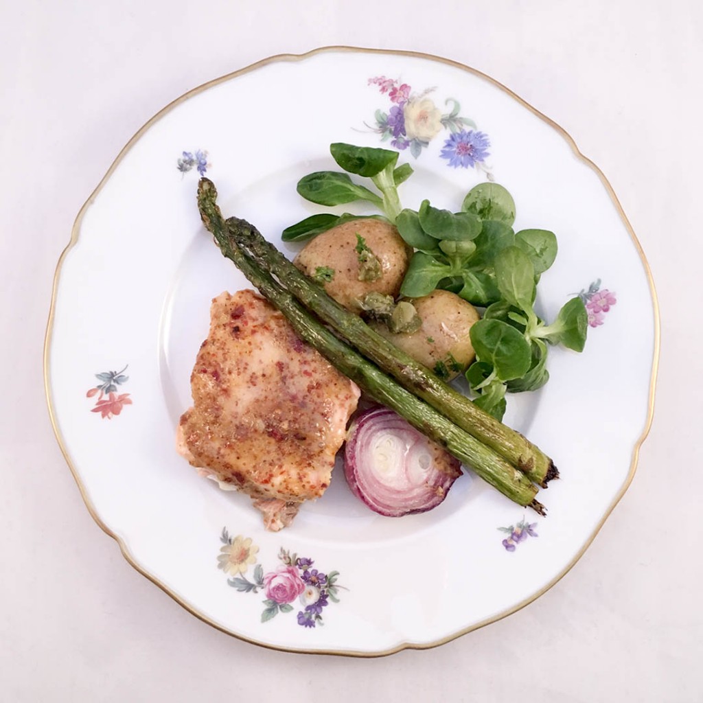 Senaps och honungsbakad lax med varm potatissallad - Johans mat